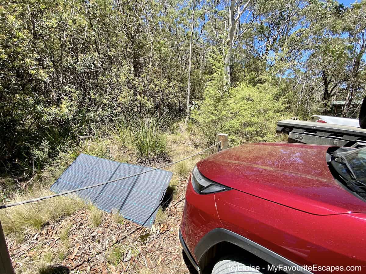 Our solar and battery setup for camping to power our fridge